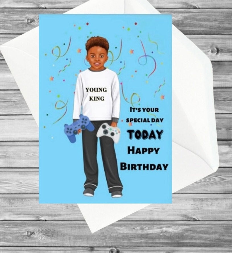 Black Boy Birthday Card, Kids Ethnic Greeting Card, Birthday Card for ...