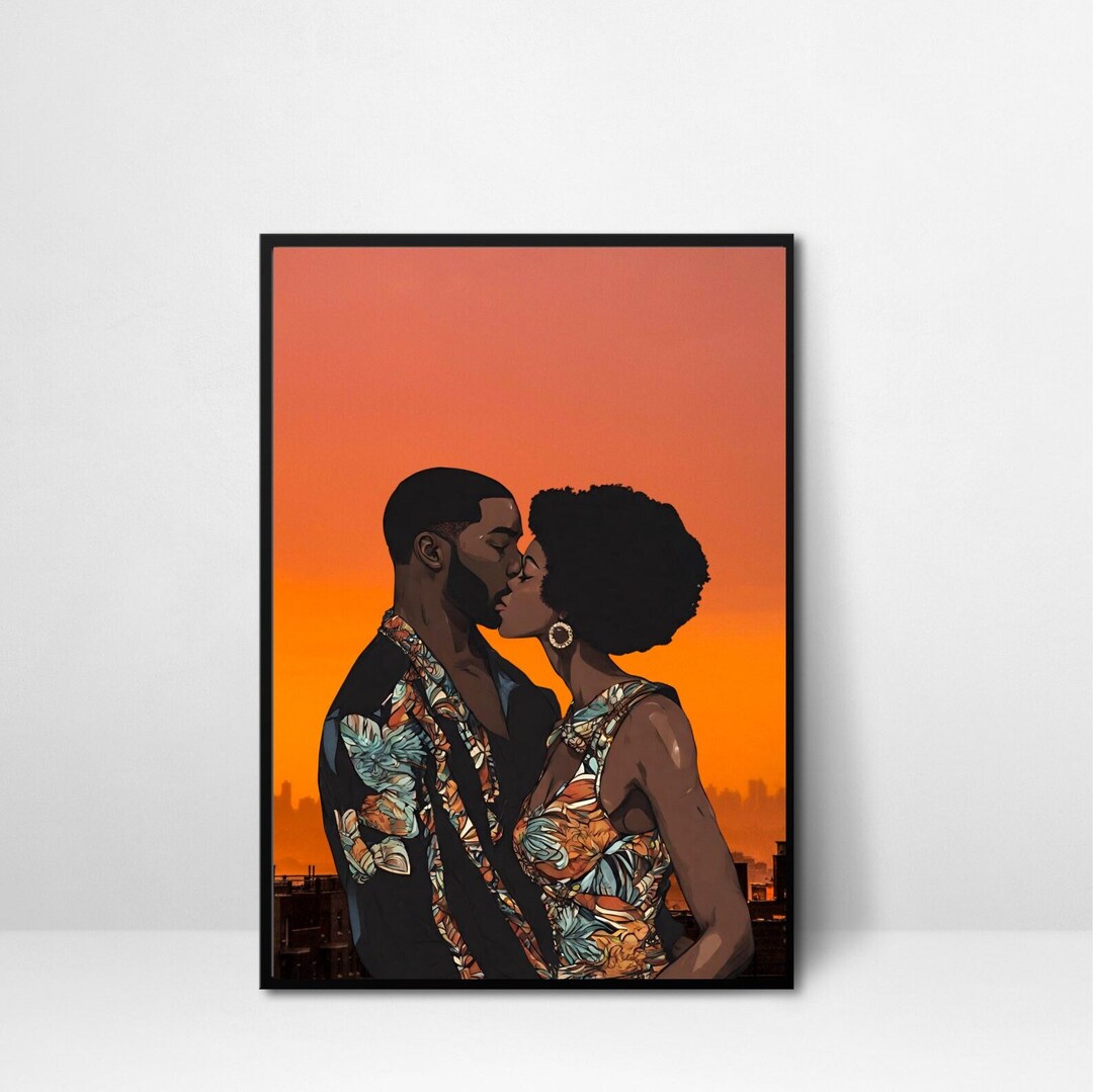 Black Couple Wall Art Print, A4, Black Art, Black Couple Kissing, Home Decor - Etsy UK