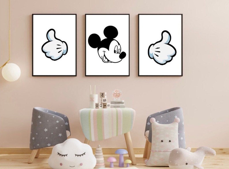 X3 Mickey Mouse Wall Art Poster, Mickey Mouse Wall Art Decor, Nursery ...