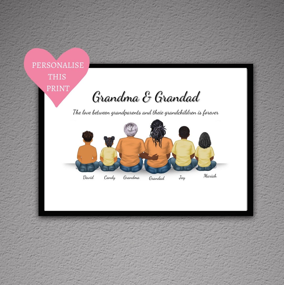 PERSONALISED Grandparents and Grandchildren Family Portrait Wall Art ...