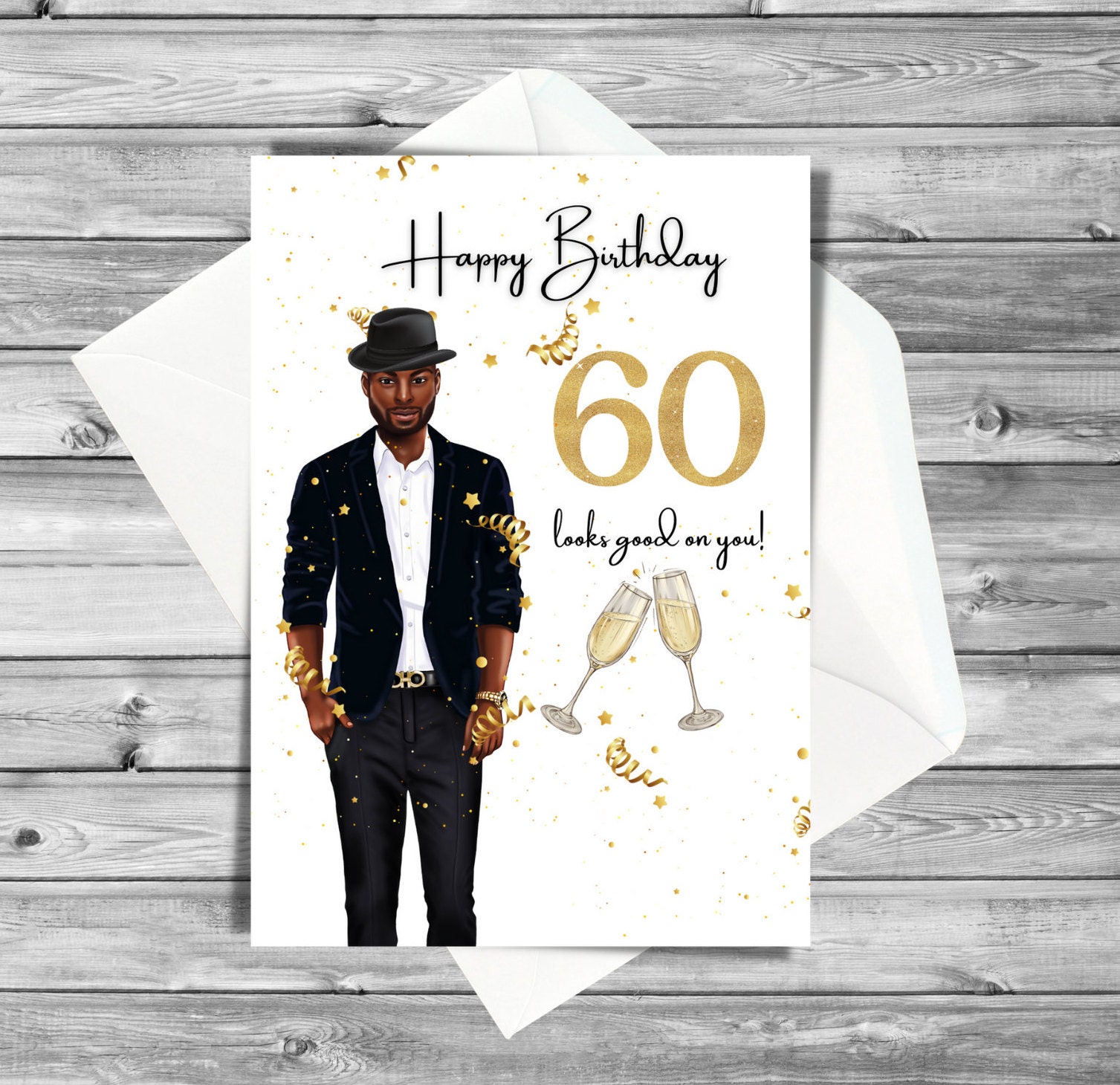 Black Man 60th Birthday Card, Ethnic Greeting Card, Birthday Card for Him, Black Greeting Cards ...