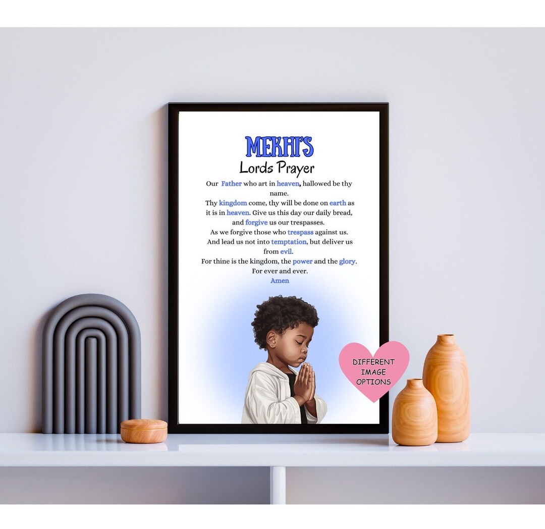 Black Boy PERSONAISED Lords Prayer Wall Art Print, Personalised Lords ...