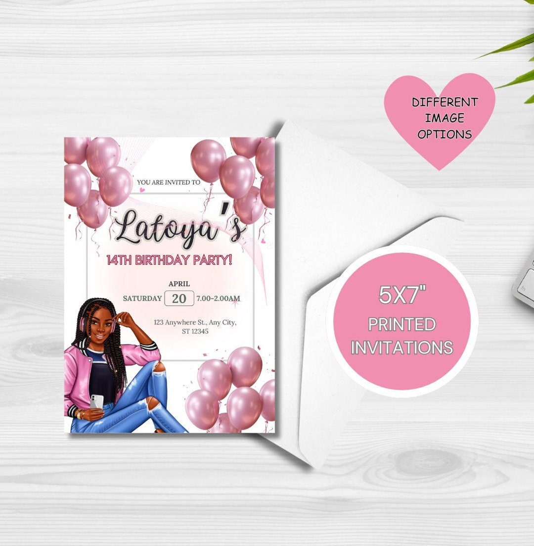 Birthday Party Invitations, Teenage Girl Party Invitations, Black Girl ...