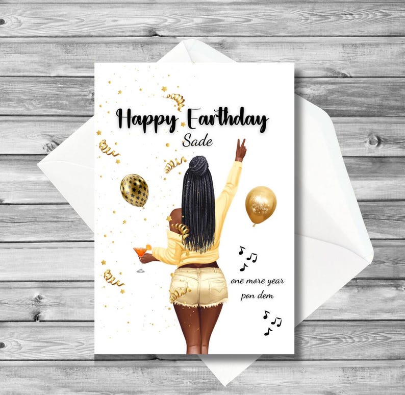 Black Woman Earthday Card, Ethnic Greeting Card, Cards for Black Women ...