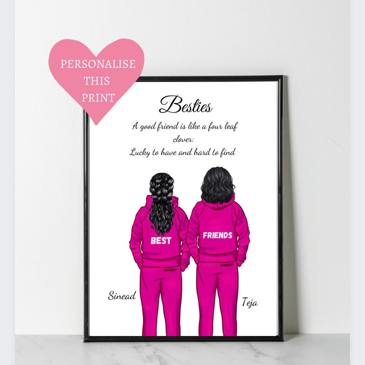 PERSONALISED Black Best Friends Wall Art Print, Black Women Wall Art ...