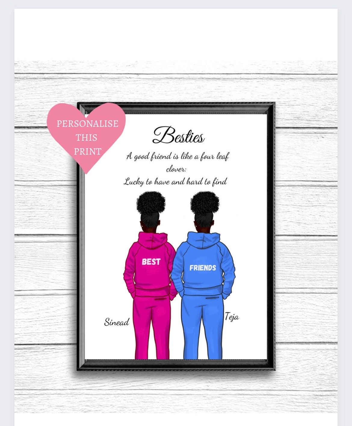 PERSONALISED Black Best Friends Wall Art Print, Black Women Wall Art ...
