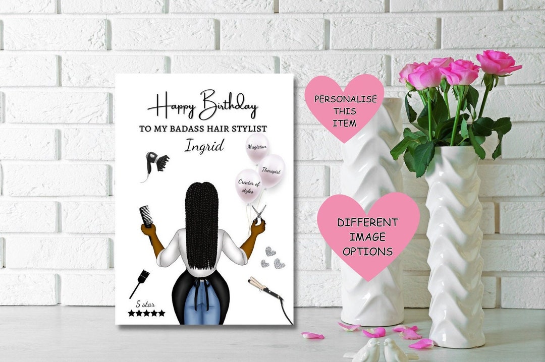 Personalised Black Hair Stylist Birthday Card, Card for Black ...