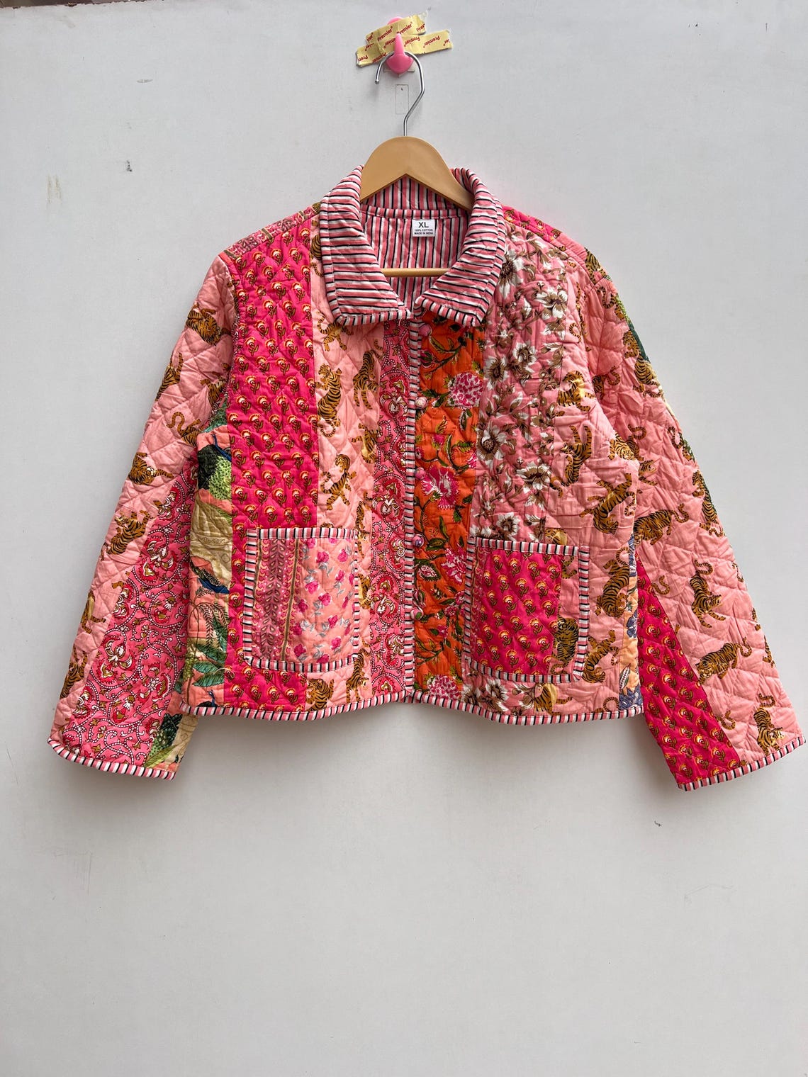 Tigre Print Patchwork Jacket, Indian Handmade Burfi Quilted Coat ...