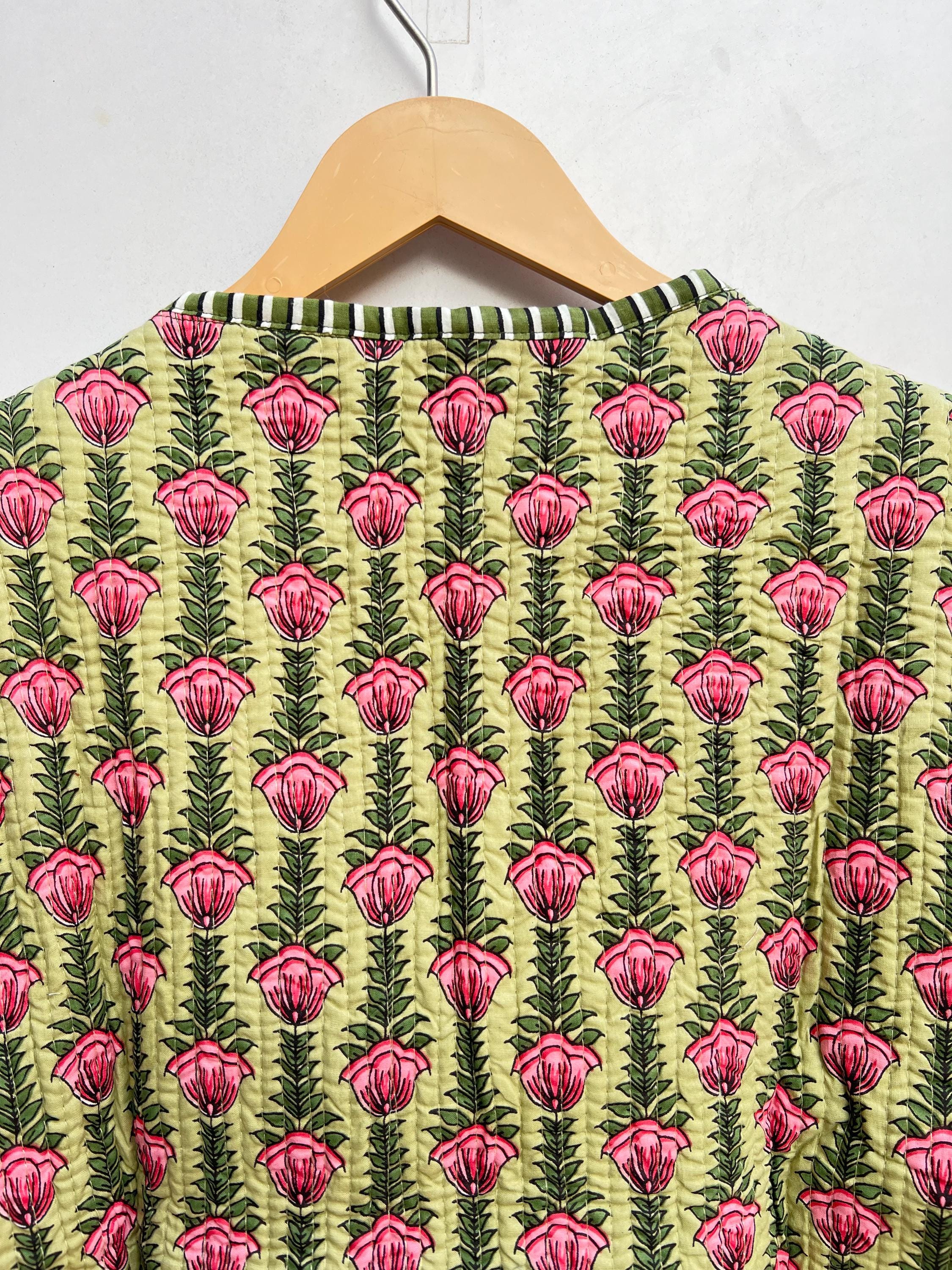 Green and Red Block Print Indian Handmade Cotton Sleeveless Jacket ...