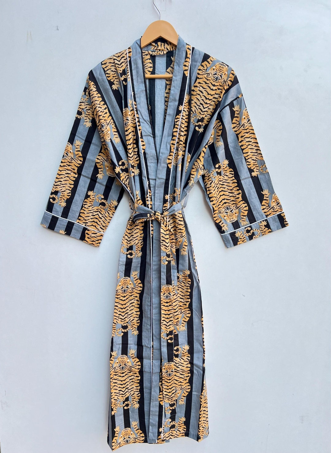 Tiger Print Handmade Robe, Night Wear Robe, Women's Wear Kimono Robe ...