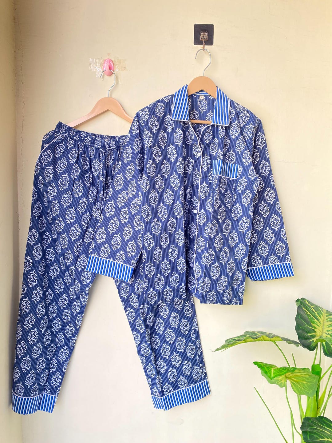 Handmade Indigo Pajama Set, Hand Block Printed Cotton Pajama Set, Women ...
