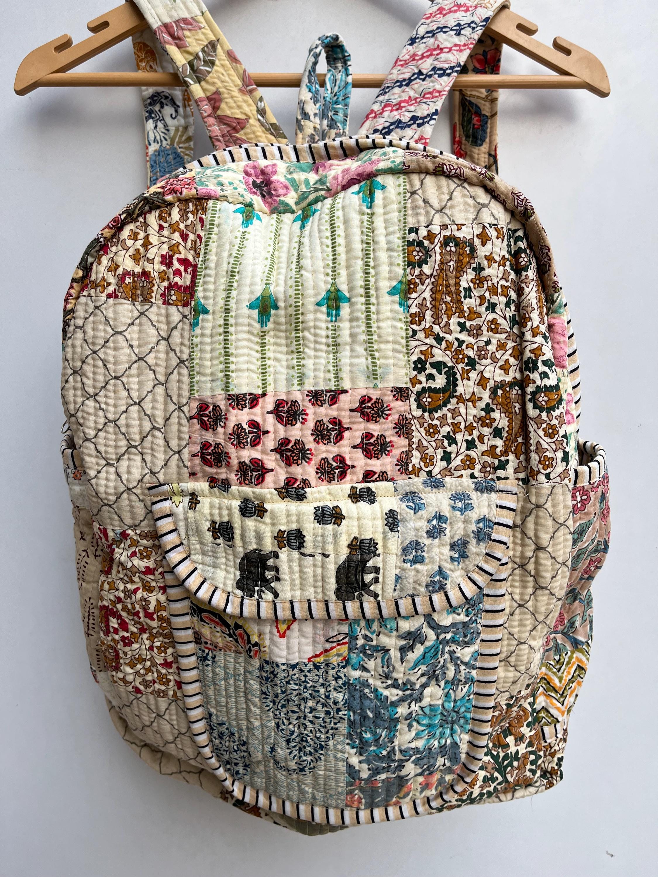Cotton Quilted Patchwork Backpack, Stylish Multi-color Bag, Great for ...