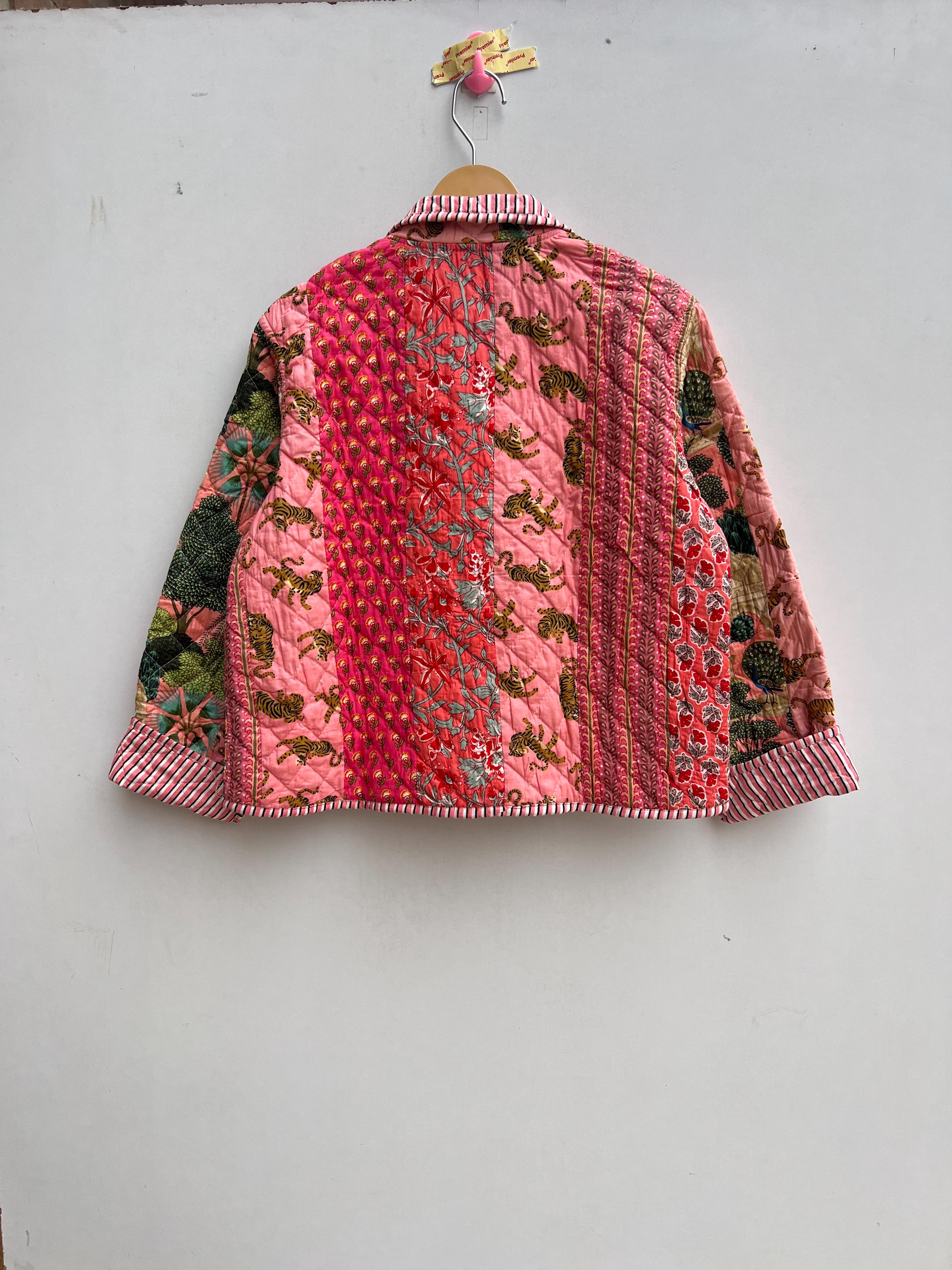 Tigre Print Patchwork Jacket, Indian Handmade Burfi Quilted Coat ...