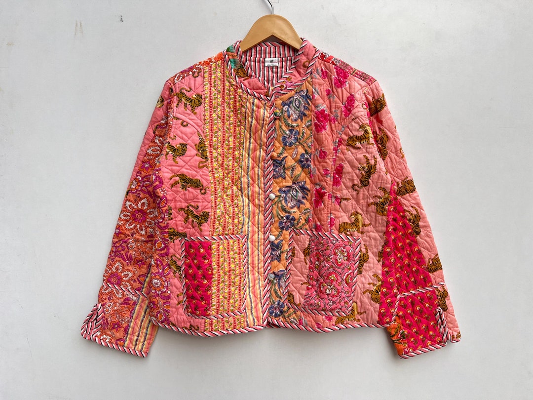 Block Print Quilted Jackets Cotton Floral Bohemian Style Jacket Coat ...