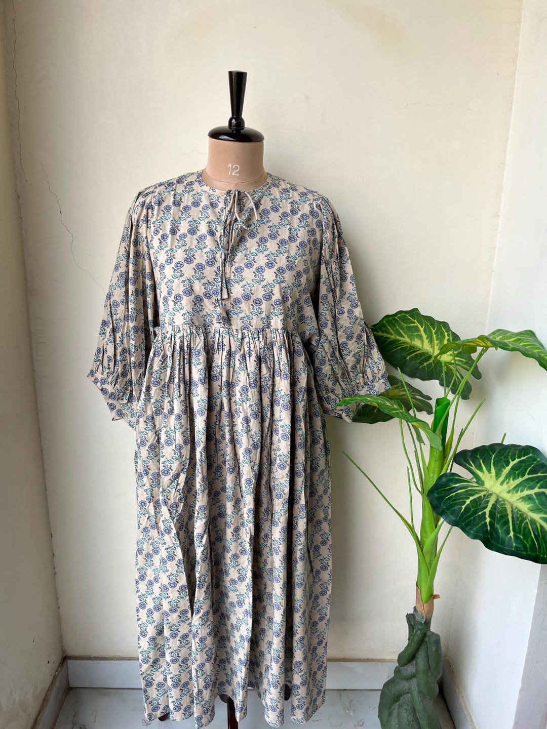 Indian 100% Cotton Dress, Block Print Cotton Dress, Cotton Midi Dress ...