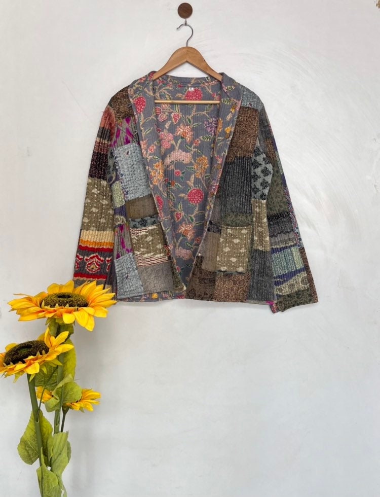 Cotton Women's Quilted Jacket Patchwork Boho Style Quilted Handmade ...