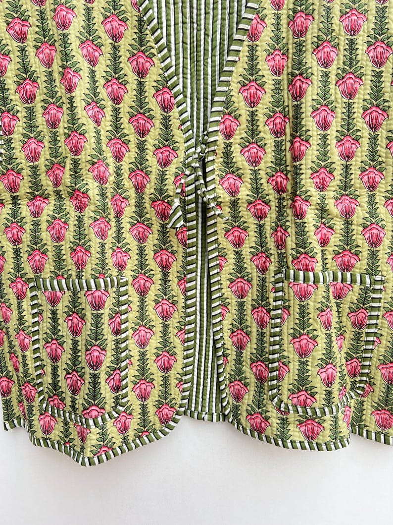 Green and Red Block Print Indian Handmade Cotton Sleeveless Jacket ...