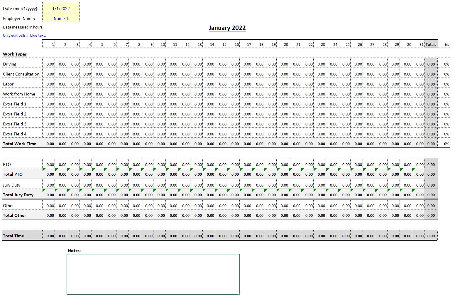 Printable Time Sheets Template in MS Excel - Etsy