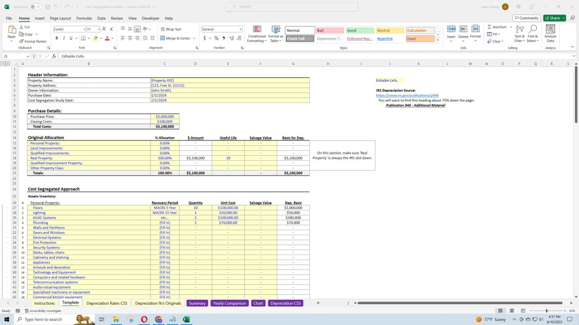 Depreciation Decoder: Cost Segregation Spreadsheet - Etsy