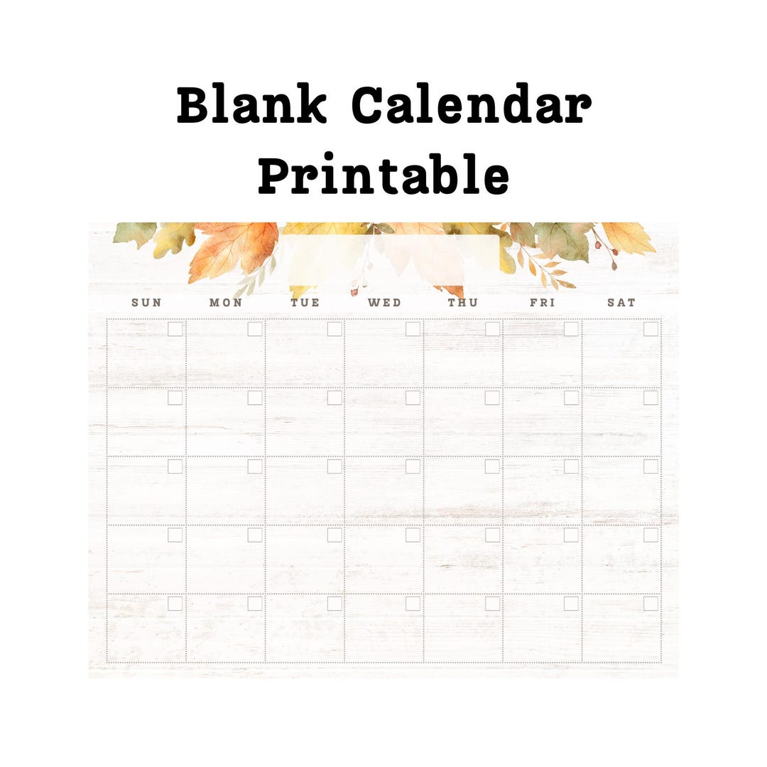 Blank Calendar Printable, Calendar Printable, Fall Calendar, Autumn ...