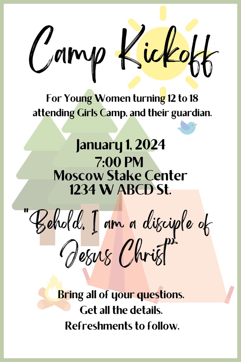 Young Women's 2024 Camp Kickoff Invitation Customizable Digital File - Etsy