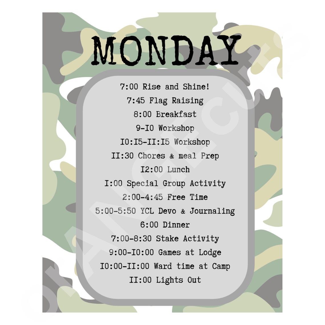 Girls Camp, Girls Camp Bootcamp, Girls Camp Daily Schedule Template ...