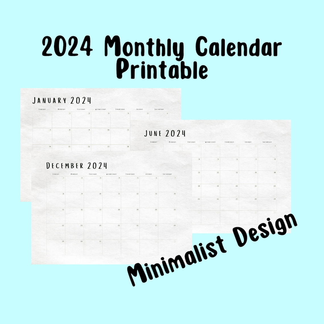 2024 Month Calendar Printable, Minimalist 2024 Calendar, 2024 Digital ...