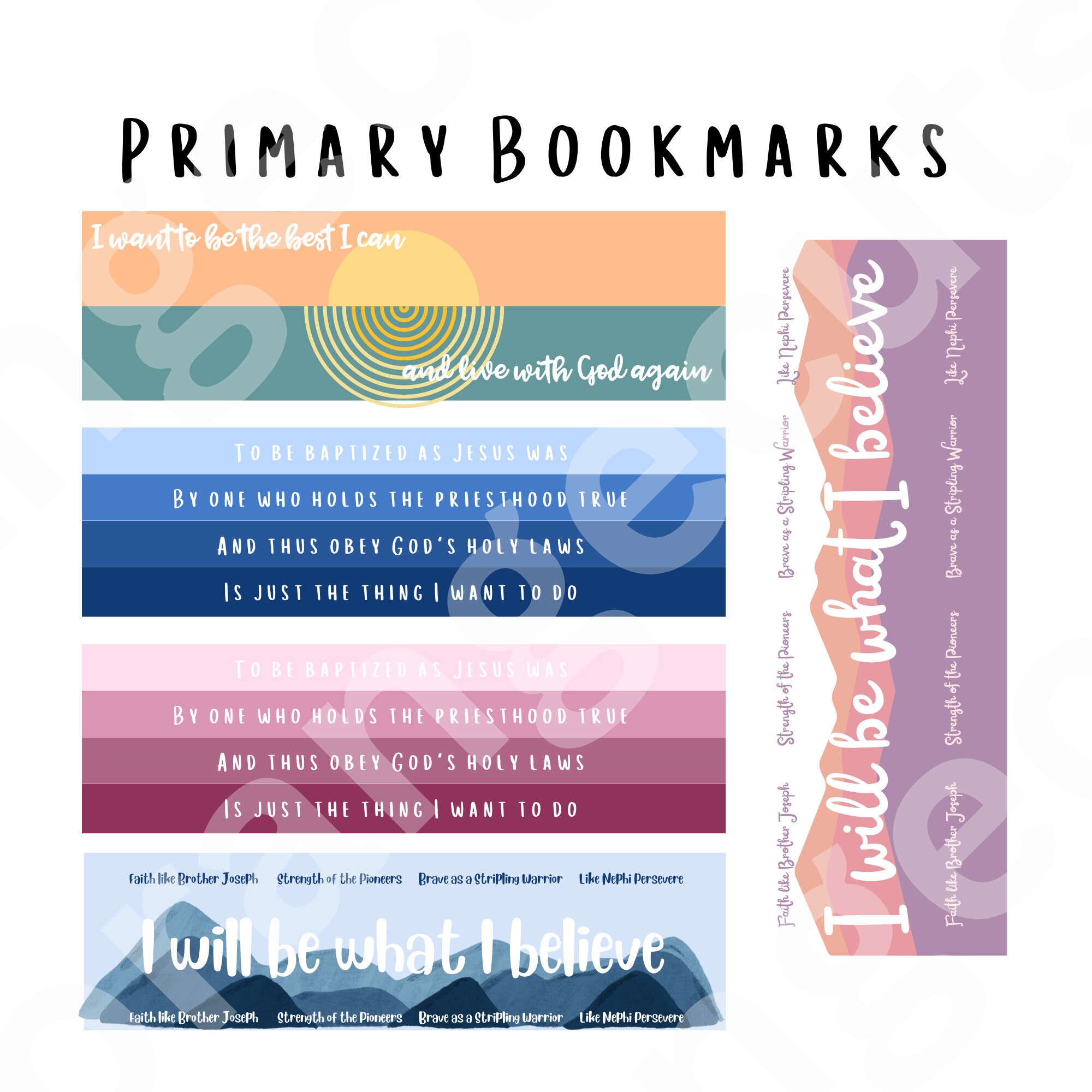 LDS Primary Bookmarks, Primary Birthday Gifts, Baptism Bookmarks ...