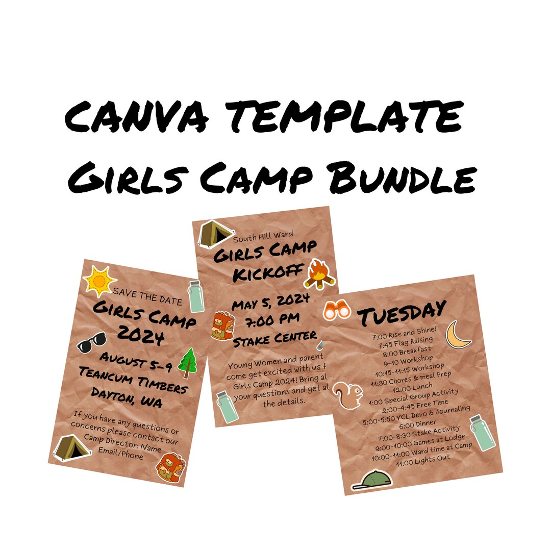 Girls Camp Template, Canva Templates, Girls Camp Kickoff, Girls Camp ...