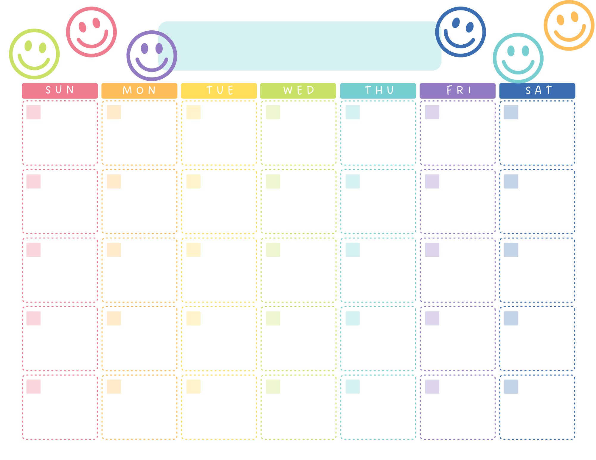 Blank Calendar Printable, Fill in Calendar, Colorful Calendar ...