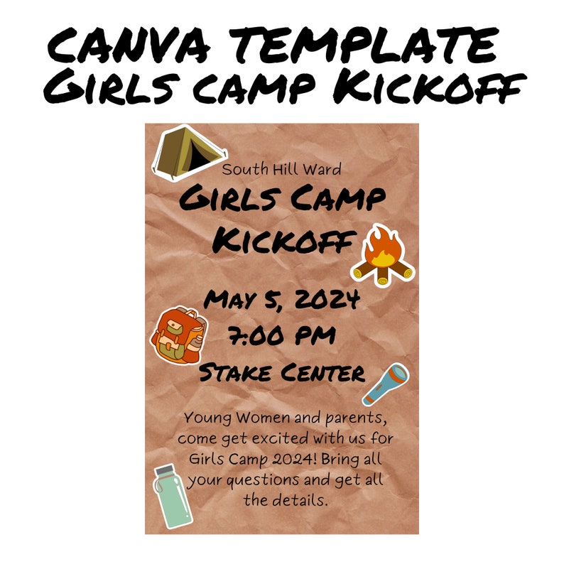 Girls Camp Template, Canva Templates, Girls Camp Kickoff, Girls Camp ...