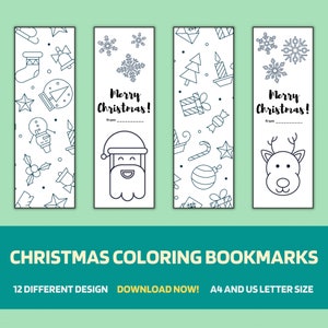 Christmas Coloring Bookmarks Printable Cute Digital Book Mark - Etsy