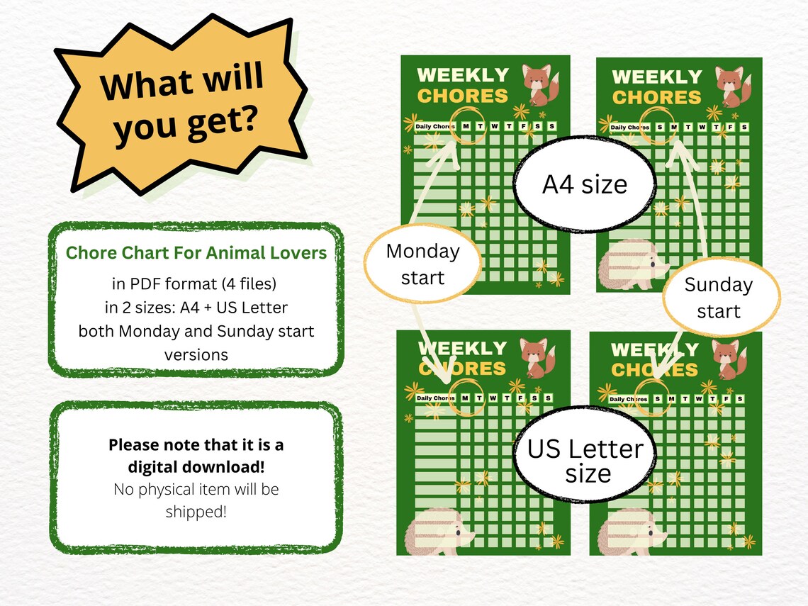 Responsibility Chart and Chore Chart for Kids Printable Daily Weekly ...