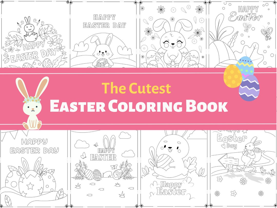 Easter Coloring Book Printable for Kids With Cute Easter Bunny - Etsy