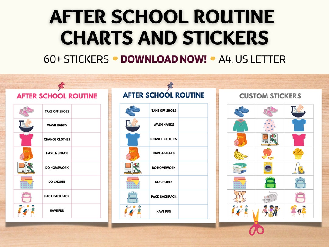 Kids After School Routine Charts With Stickers Cute Printable - Etsy