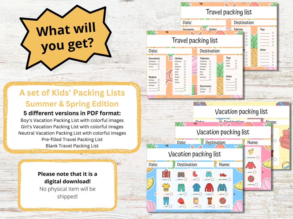 Kids Packing List Vacation Packing List Printable Travel Packing List ...