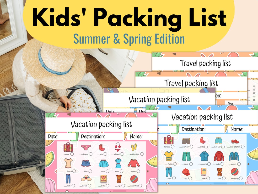 Kids Packing List Vacation Packing List Printable Travel - Etsy