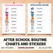Kids After School Routine Charts With Stickers Cute Printable Checklist ...