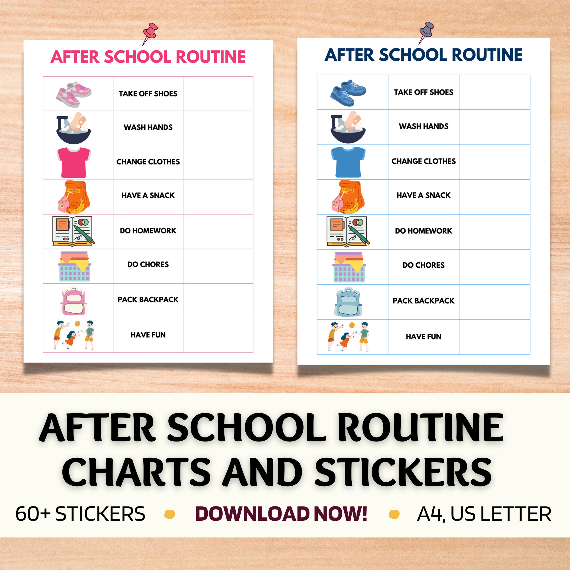 Kids After School Routine Charts With Stickers Cute Printable Checklist ...
