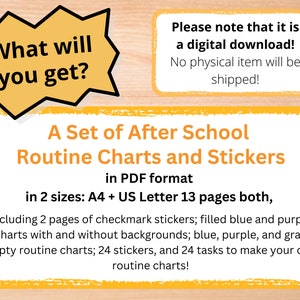 Kids After School Routine Charts With Stickers Cute Printable Checklist ...