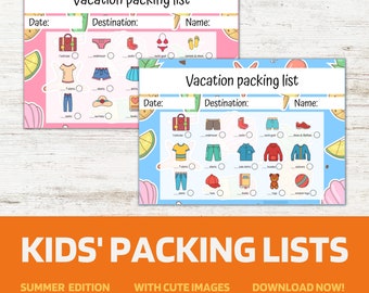 Kids Packing List Kids Checklist Vacation Travel Packing - Etsy
