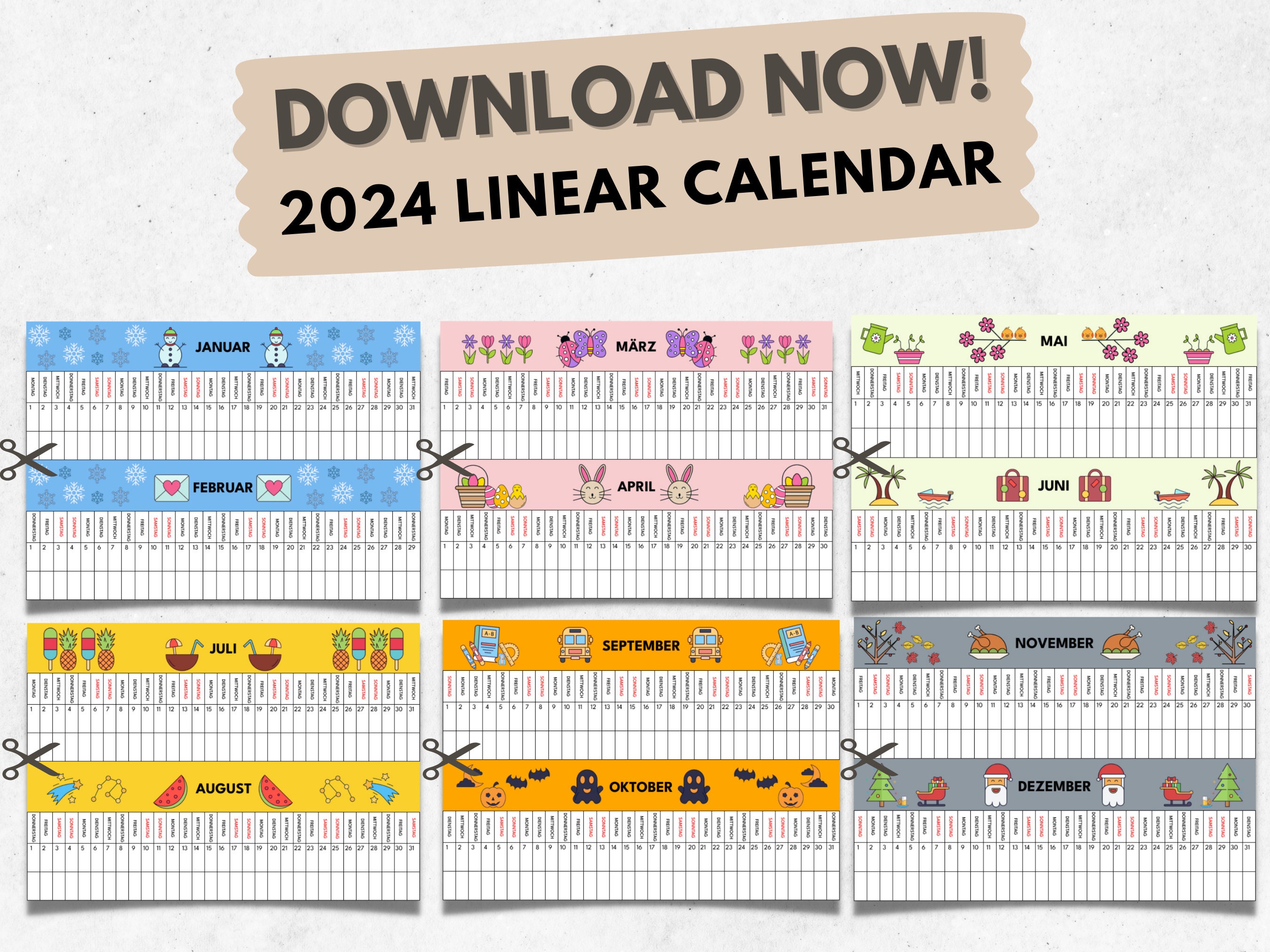 Linear Kalender 2024 Montessori Preschool Kids Calendar School ...