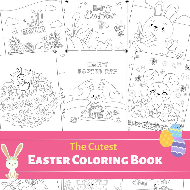 Easter Coloring Book Printable for Kids With Cute Easter Bunny Coloring ...