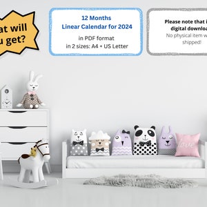 Linear Calendar 2024 Montessori Preschool Kids Calendar School ...