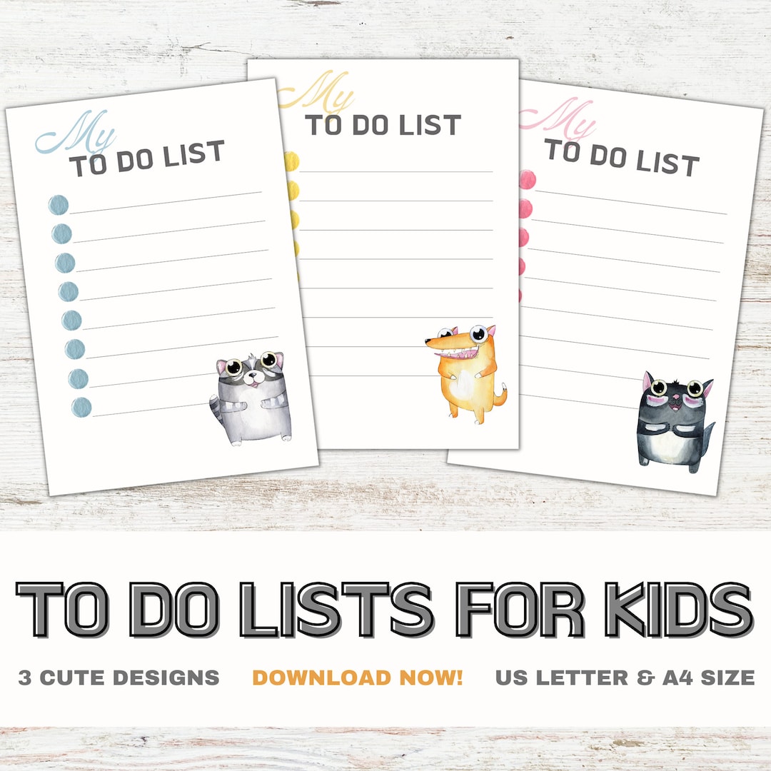 Blank to Do List for Kids Printable Planner Checklist With Cute Animal ...