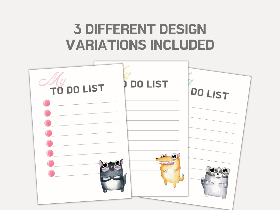 Blank to Do List for Kids Printable Planner Checklist With Cute Animal ...