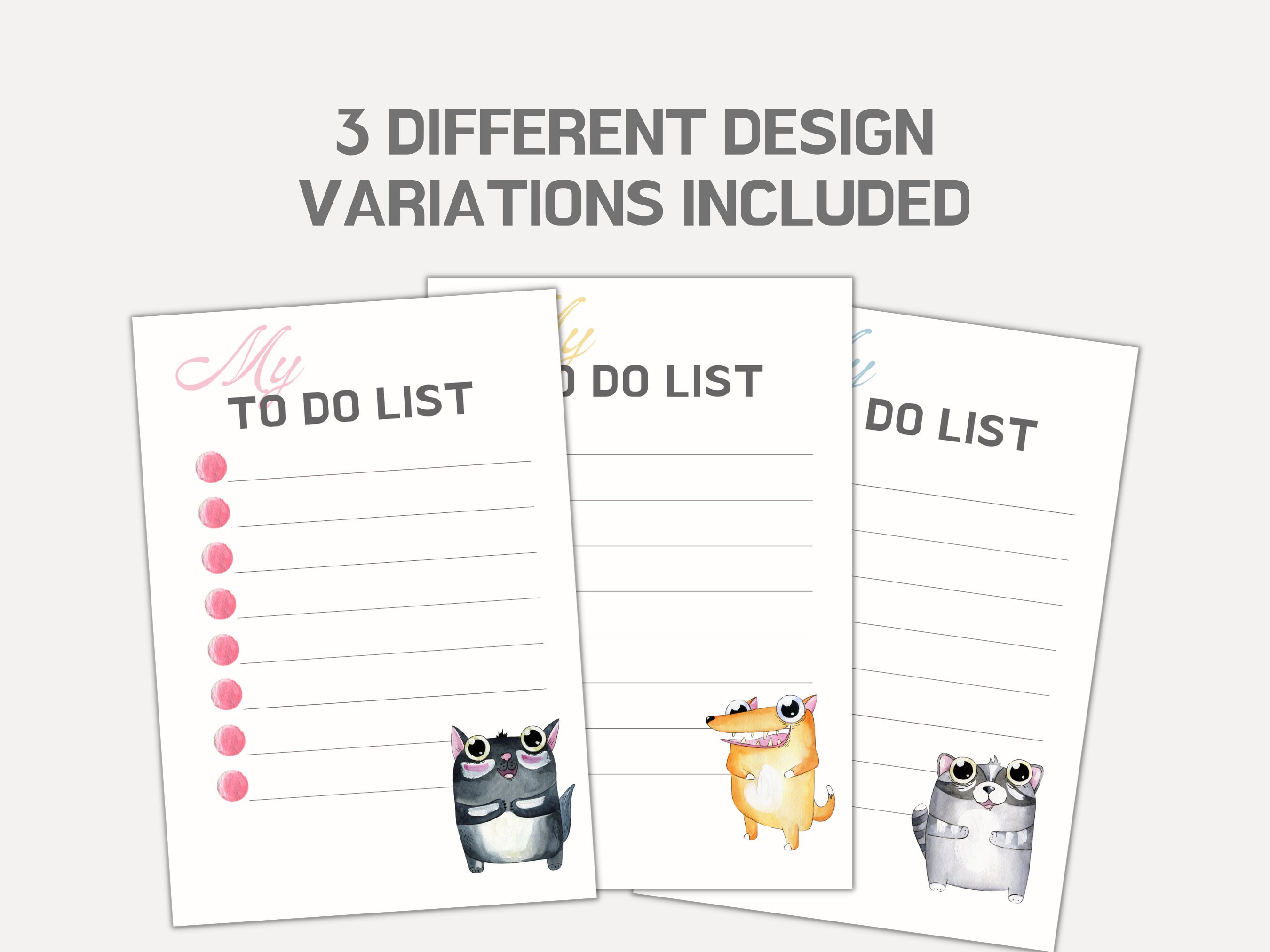 Blank to Do List for Kids Printable Planner Checklist With Cute Animal ...