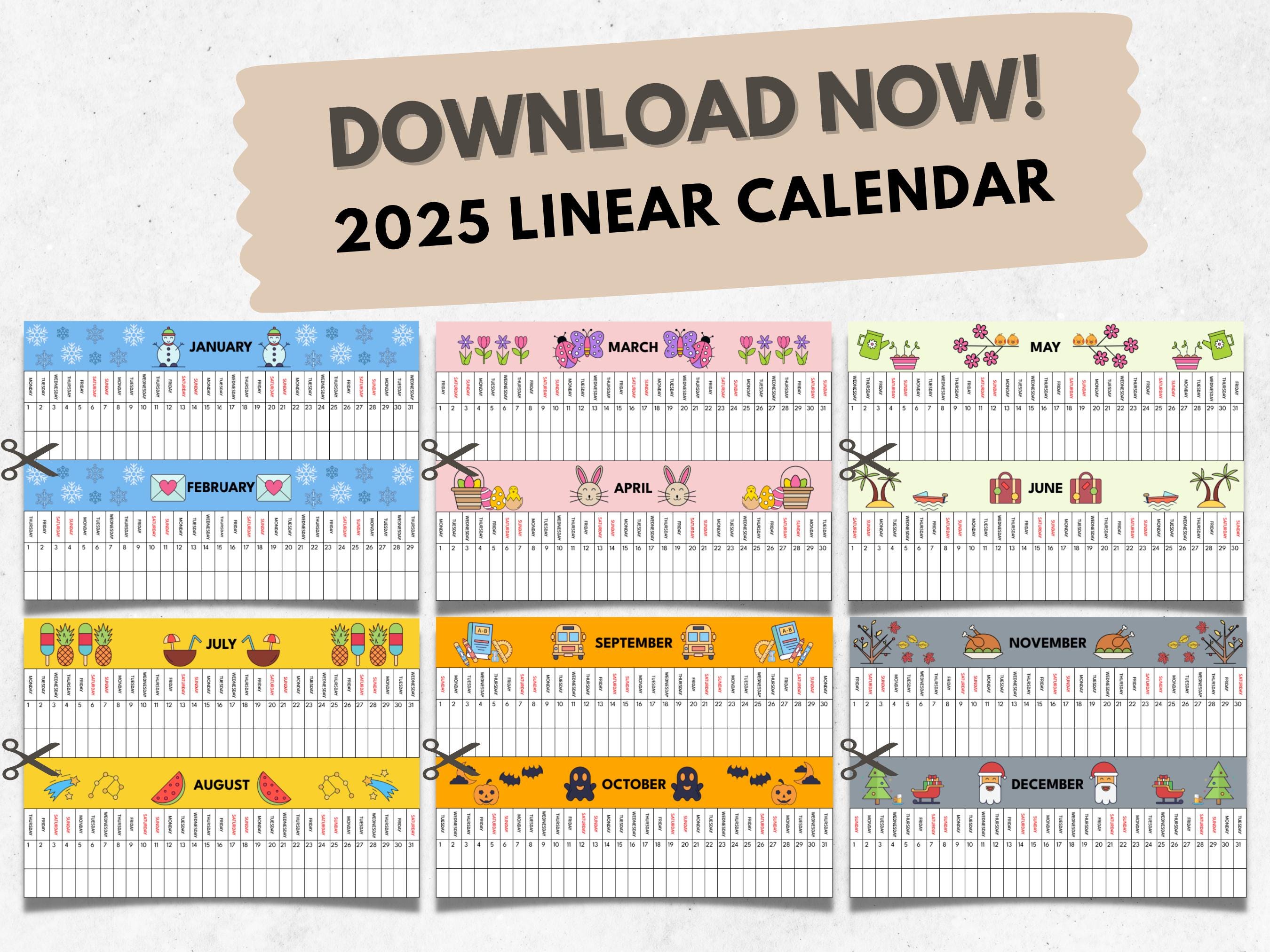 Linear Calendar 2025 Montessori Preschool Kids Calendar School ...