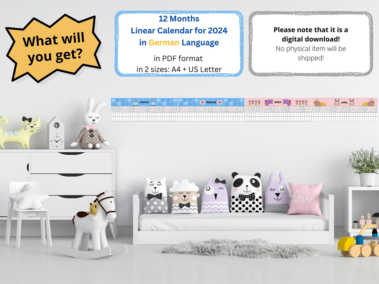 Linear Kalender 2024 Montessori Preschool Kids Calendar School ...