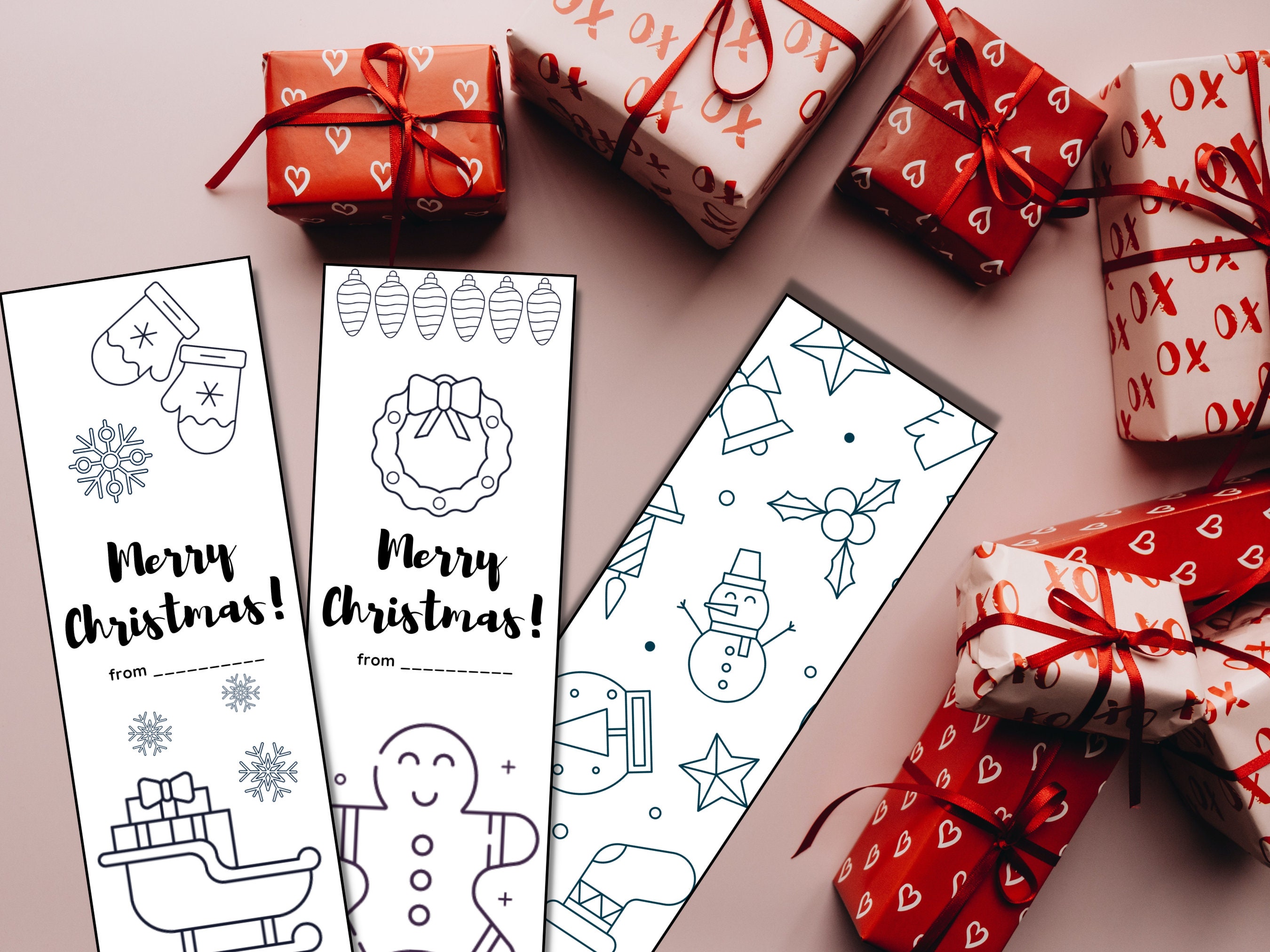 Christmas Coloring Bookmarks Printable Cute Digital Book Mark - Etsy